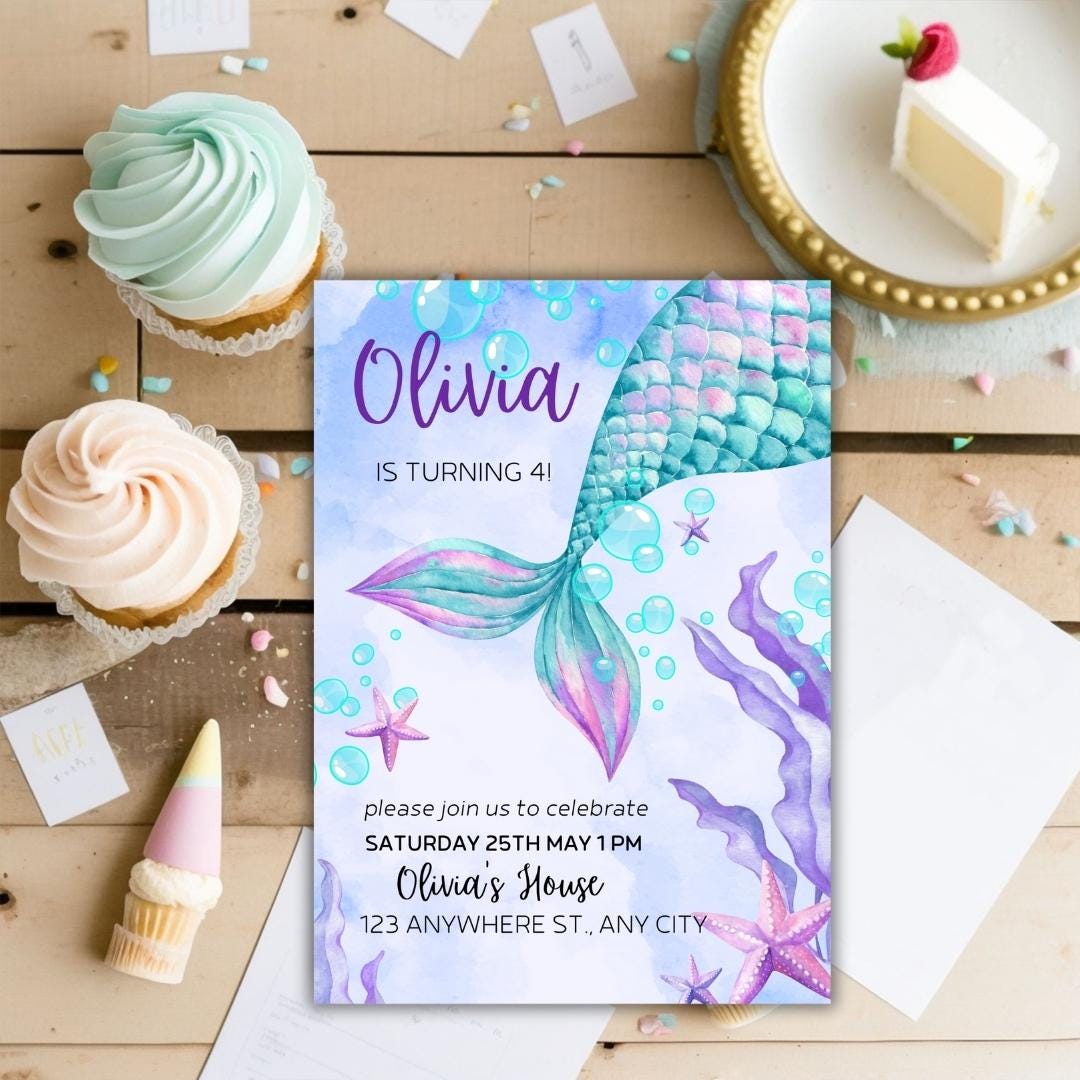 Editable Mermaid Birthday Invitation | Pink Mermaid Invite | Under the ...