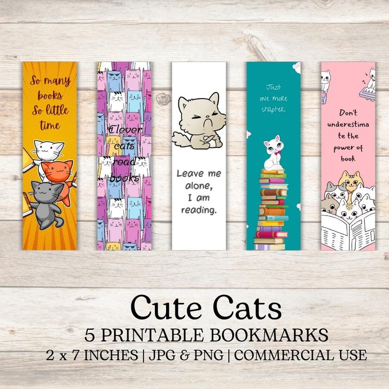 Cute Cat Reading Bookmark Set | Funny Cat Bookmarks Printable | Unique ...
