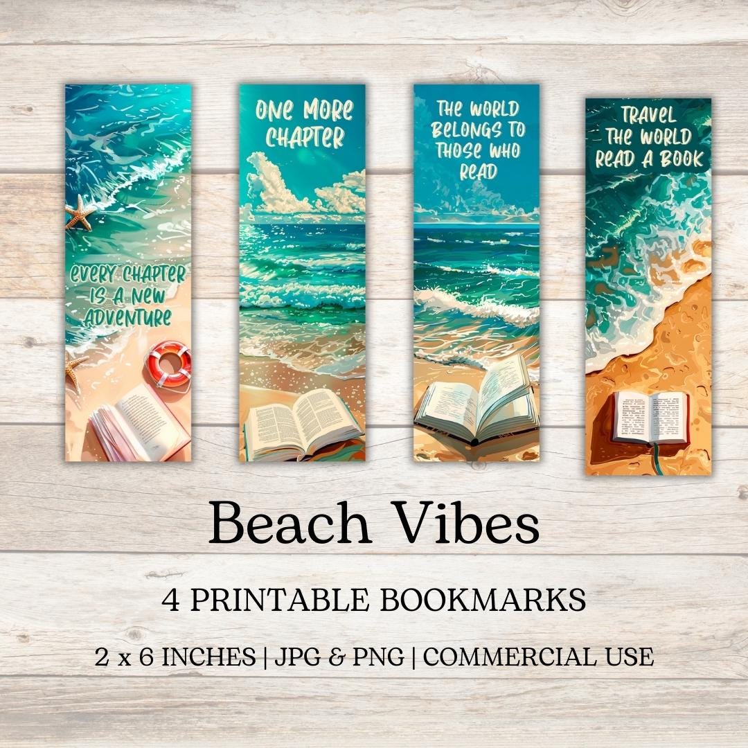 Beach Vibe Printable Bookmarks | Digital Download JPG & PNG Sheets ...