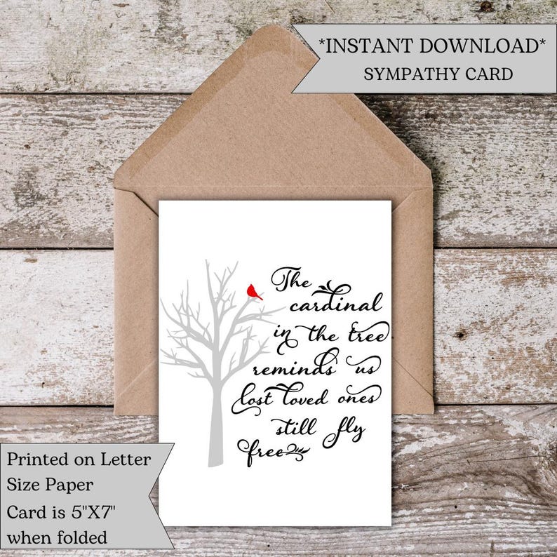 Cardinal Sympathy Card | Memorial Remembrance Card | Loss of Loved One ...