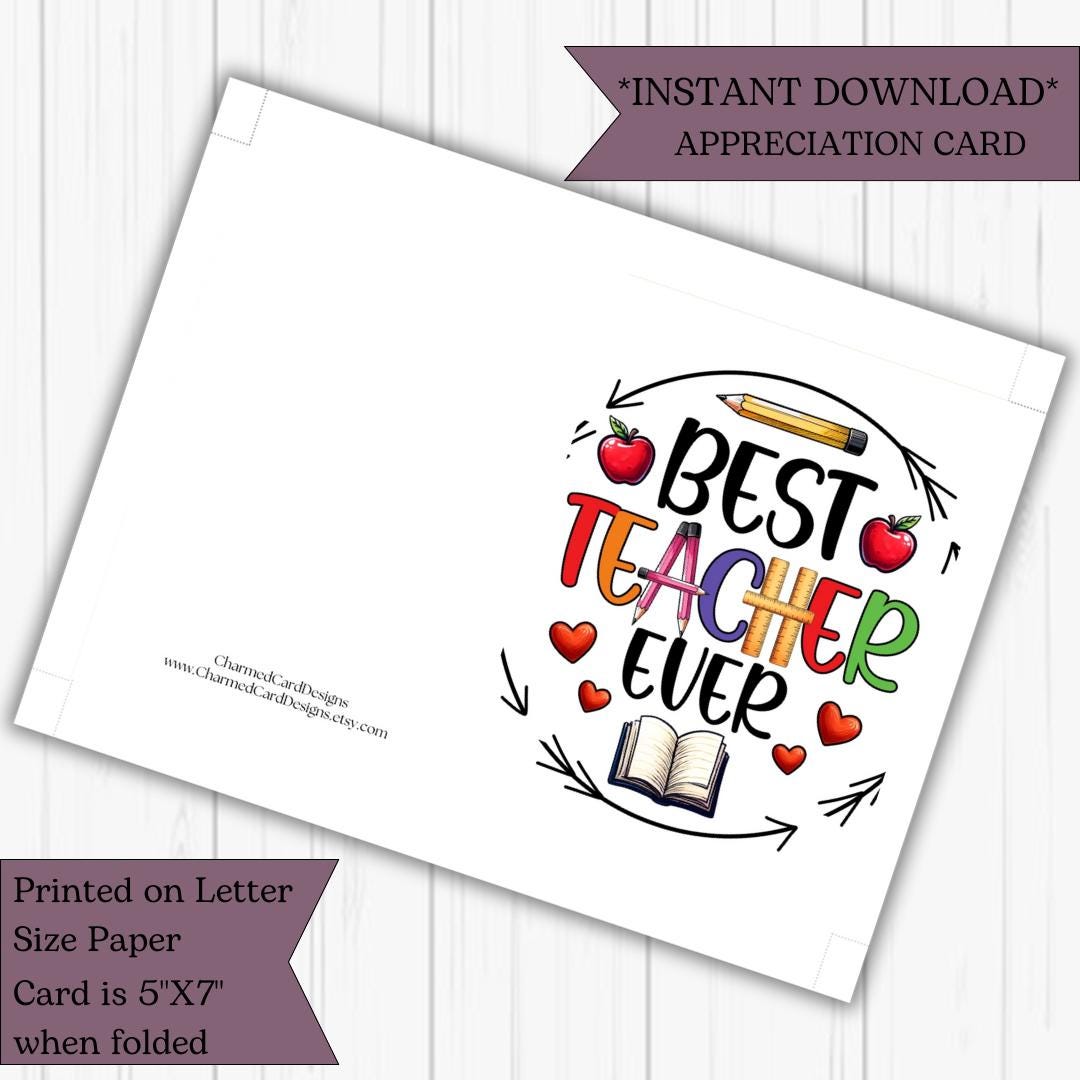 Teacher Appreciation Card | Colorful Printable Thank You Card for ...