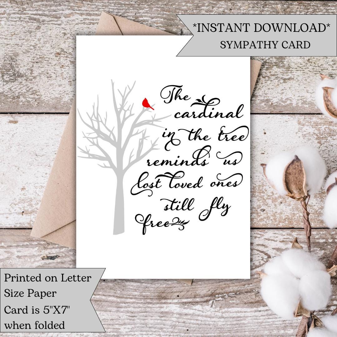 Cardinal Sympathy Card | Memorial Remembrance Card | Loss of Loved One ...