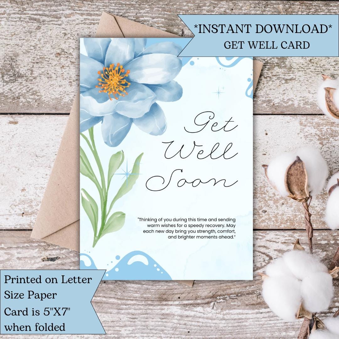 Elegant Get Well Soon Card | Printable Digital Download Healing Wishes ...