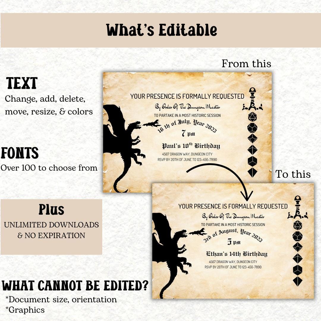 Editable Dungeons and Dragons Birthday Invitation | Printable Dnd ...