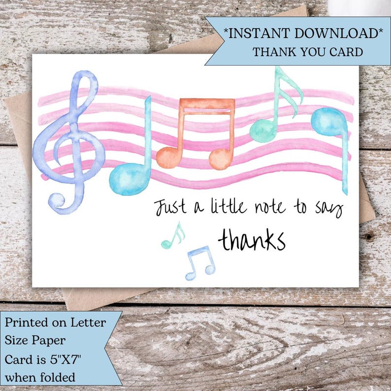 Printable Music Teacher Thank You Card | Music Notes Appreciation Card ...
