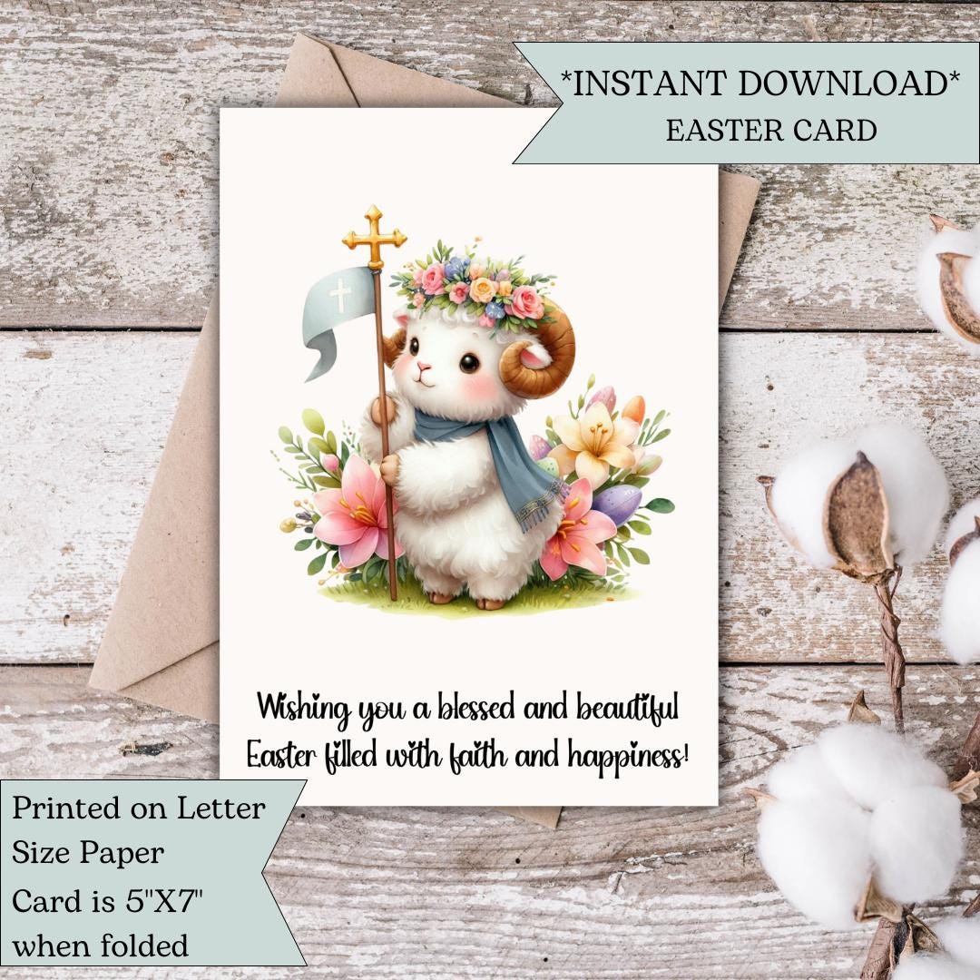 Printable Easter Lamb Carrying Cross Card|easter Day Card|easter ...