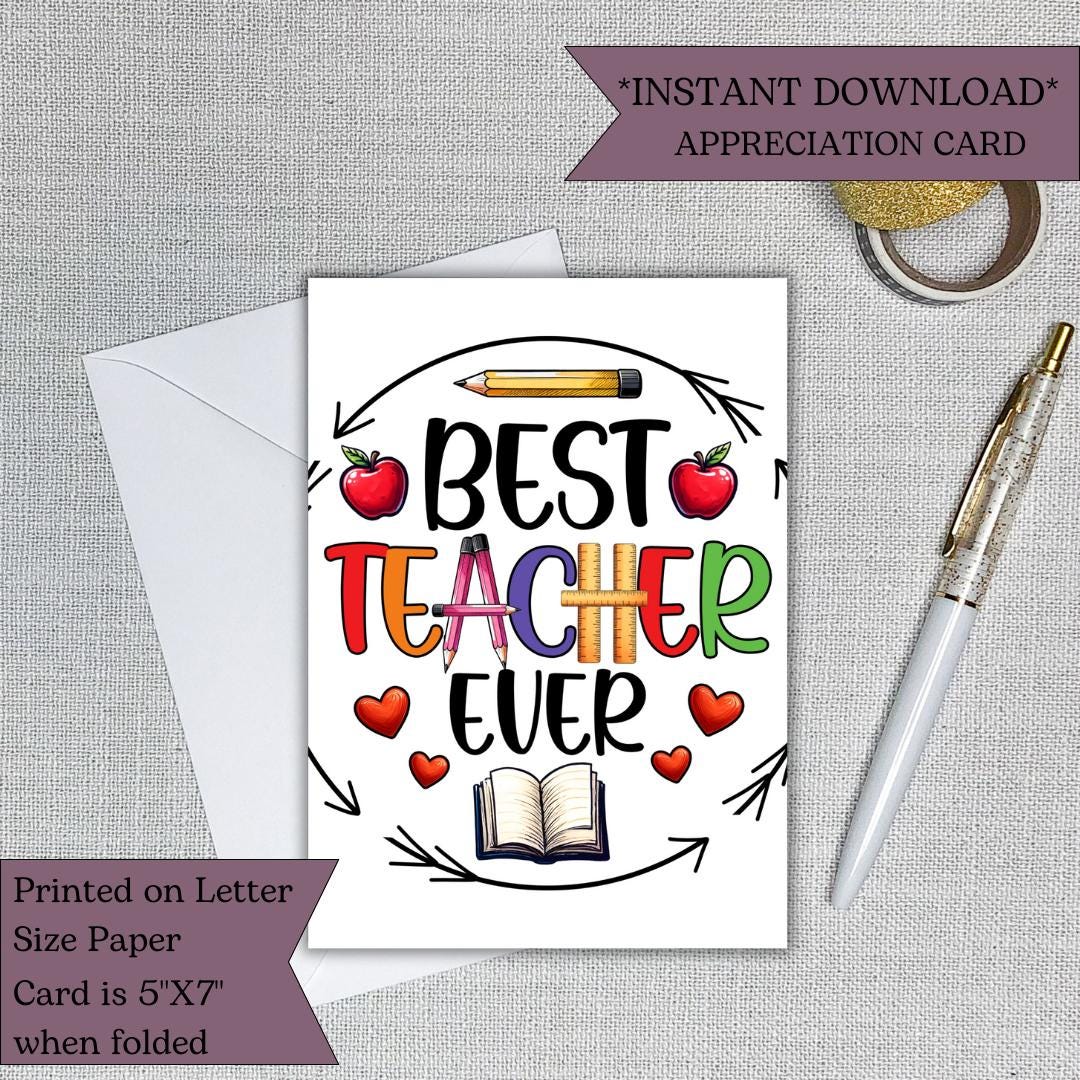 Teacher Appreciation Card | Colorful Printable Thank You Card for ...