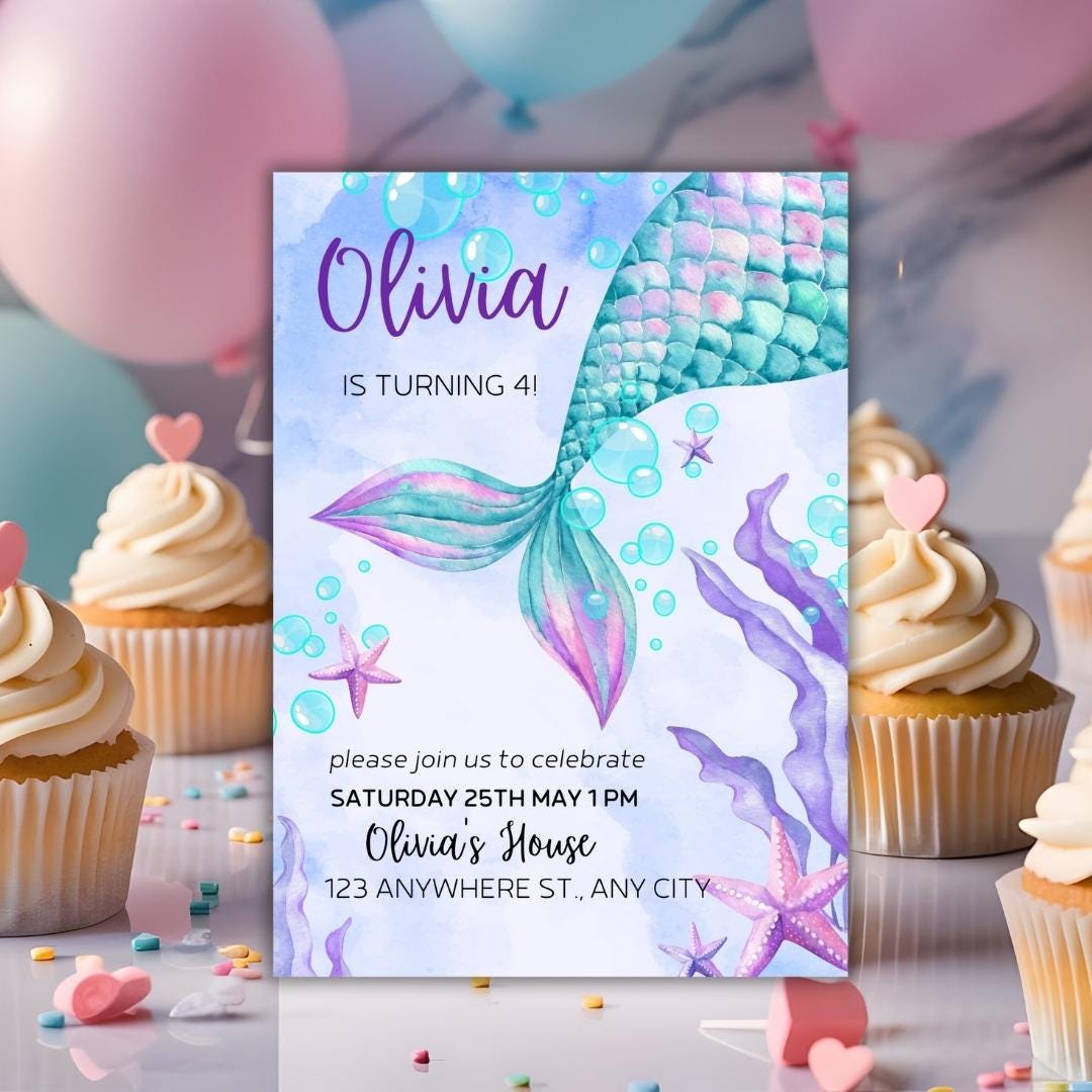 Editable Mermaid Birthday Invitation | Pink Mermaid Invite | Under the ...