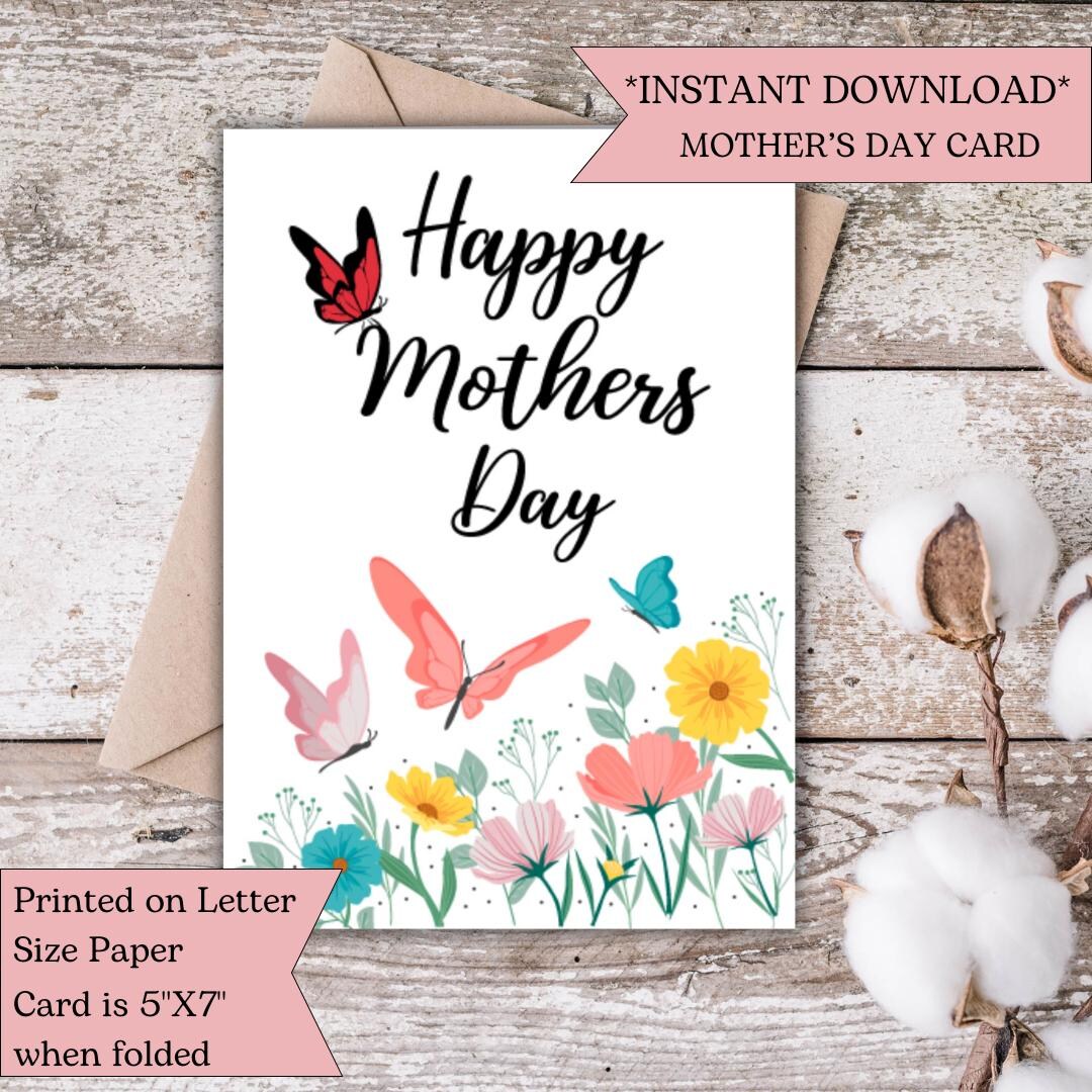 Floral Butterfly Mother’s Day Card Printable | Happy Mother’s Day ...