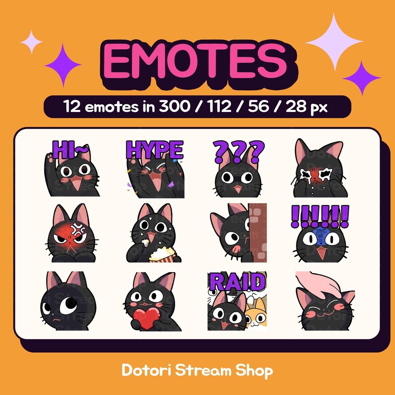 Black Cat Emotes (12pcs) | Twitch Emotes | Discord Emotes | Streamer ...
