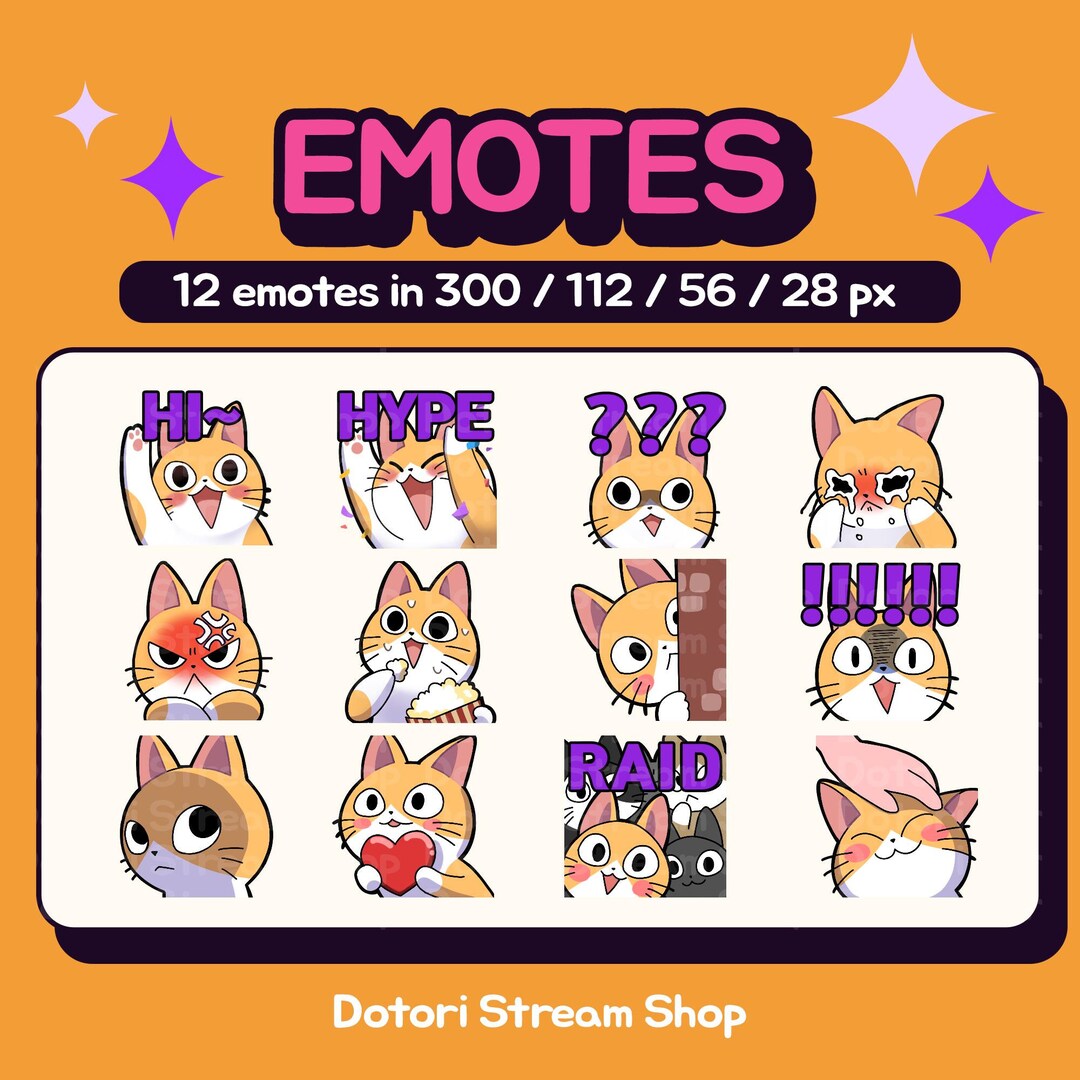 Yellow Cat Emotes (12pcs) | Twitch Emotes | Discord Emotes | Streamer ...
