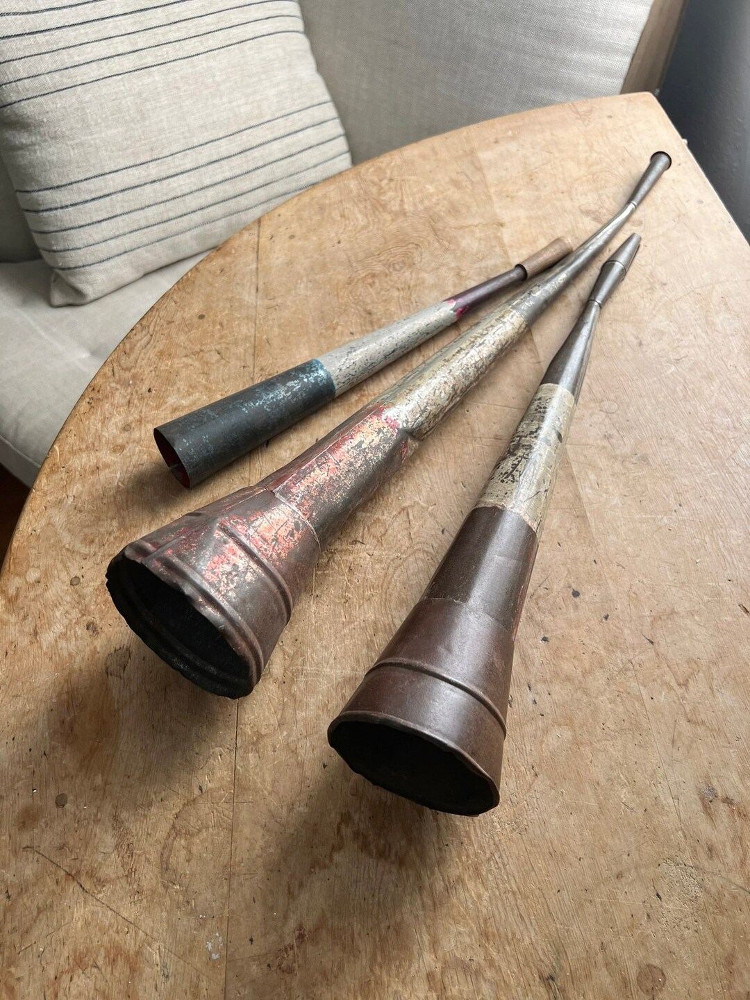 Three Antique Tin Parade Horns / RED, WHITE & BLUE / Americana - Etsy