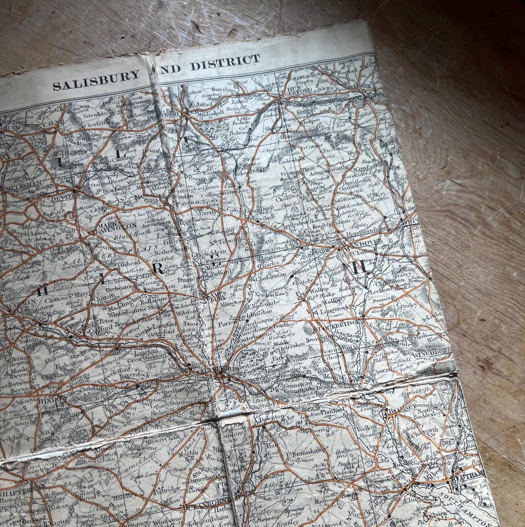 Late 1800's Lithographed Paneled Map Mounted to Linen / Salisbury ...