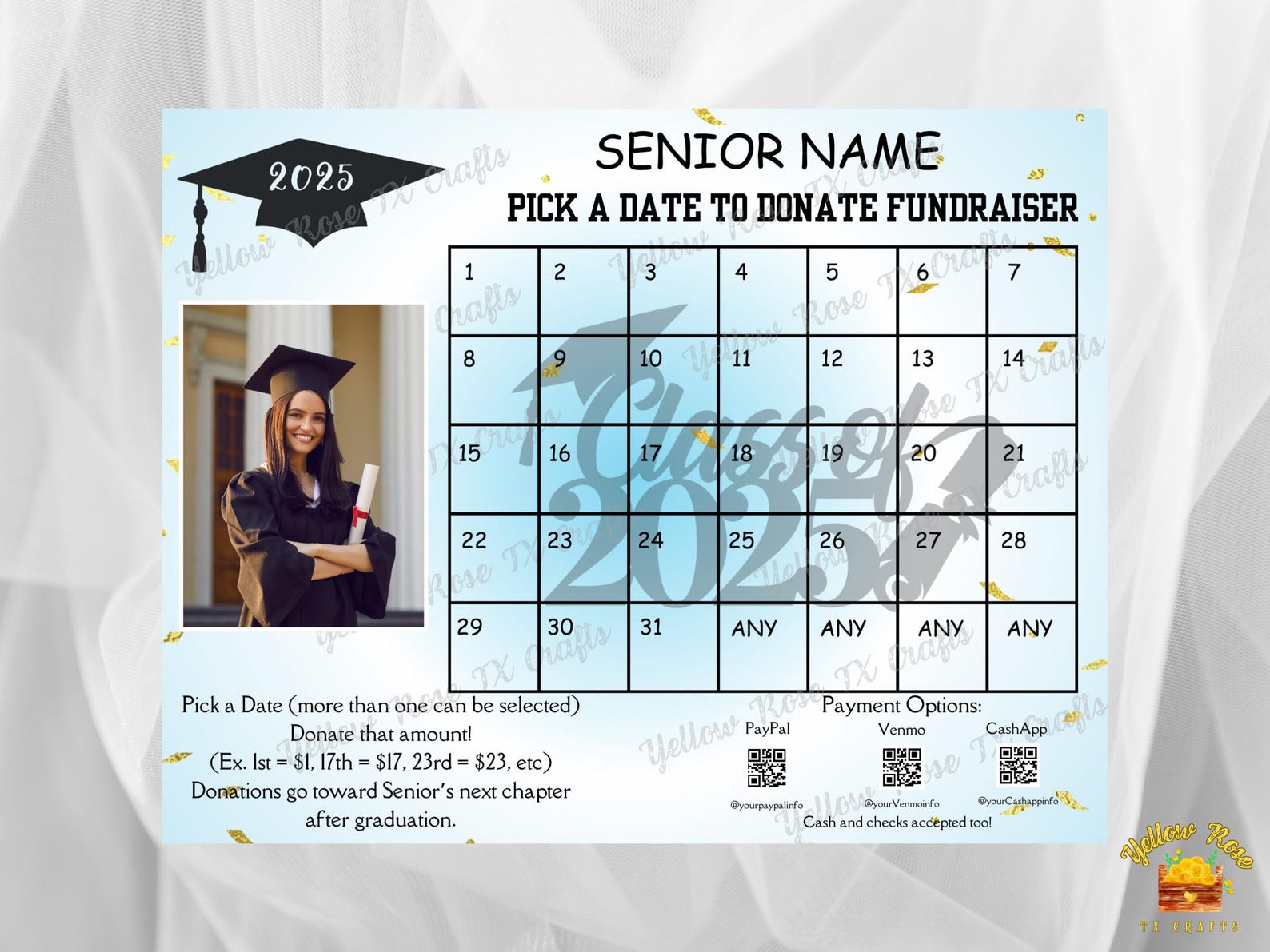 Pick a Date Donation Calendar for Seniors - Class of 2025 Graduation ...
