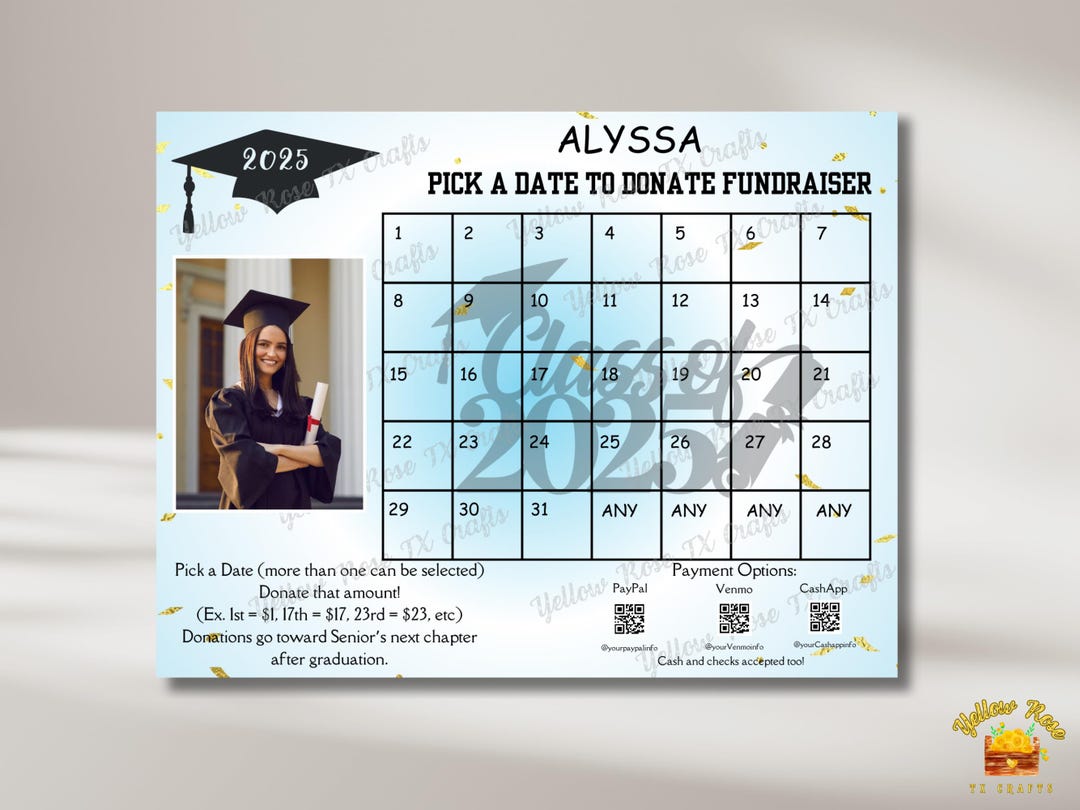 Pick a Date Donation Calendar for Seniors - Class of 2025 Graduation ...