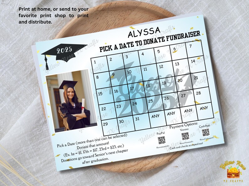 Pick a Date Donation Calendar for Seniors - Class of 2025 Graduation ...