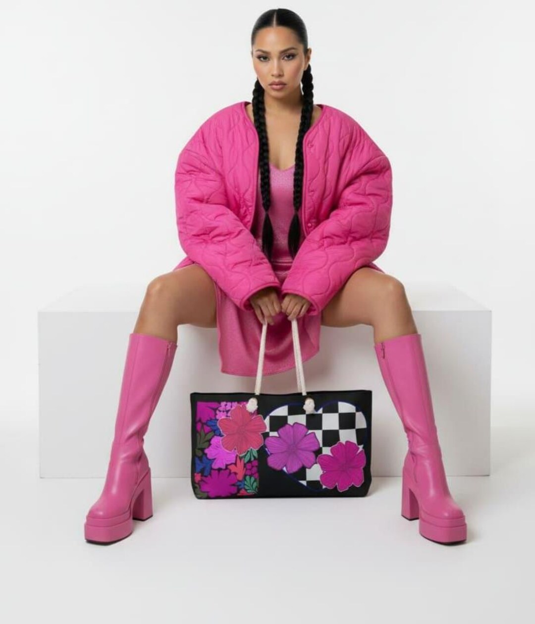 Checker Heart Floral Black | Pink Purple Flowers Weekender Bag - Etsy