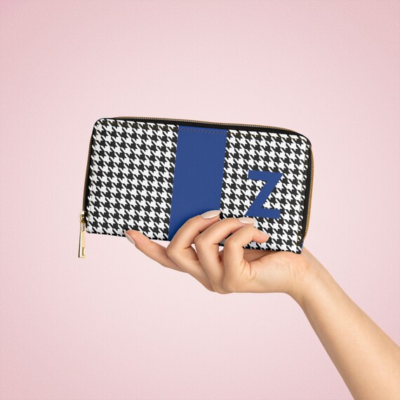 Houndstooth Black and White With Blue Z Initialized Detail Houndstooth Black and White With Blue Z Initialized Detail