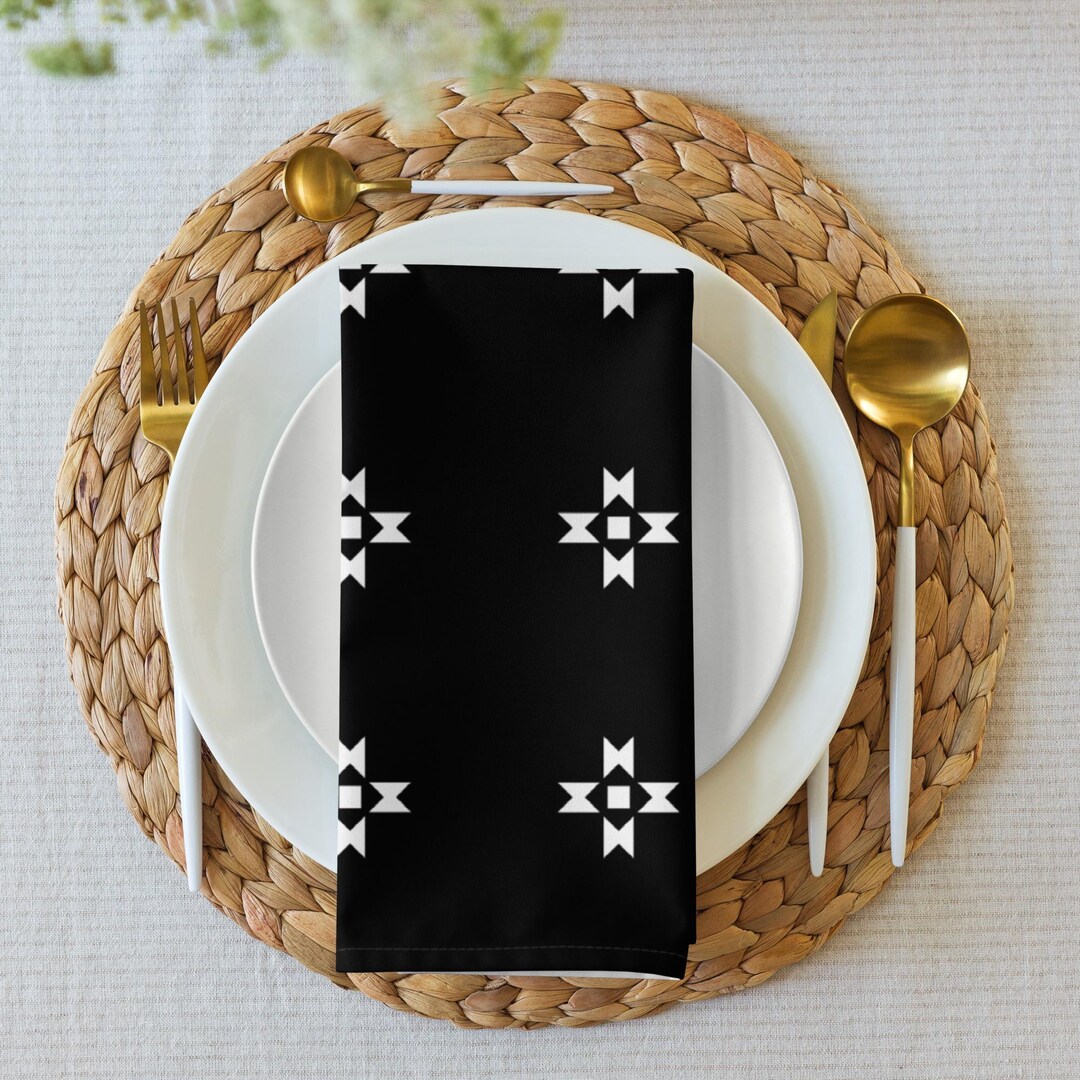 Black and White Native Stars Pattern 4 Pack Cloth Napkin Set - Etsy