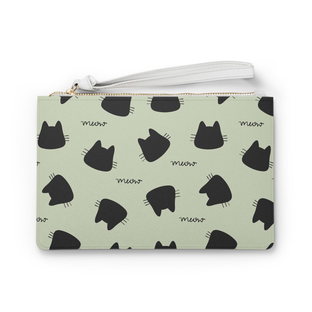 Black Cat Heads Pattern Clutch Bag | Mint Cat Meow Print - Etsy