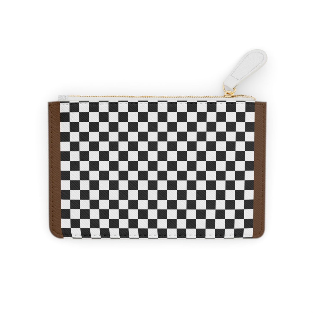 Brown, Black and White-checkered-wallet-card Holder-mini Clutch Bag - Etsy