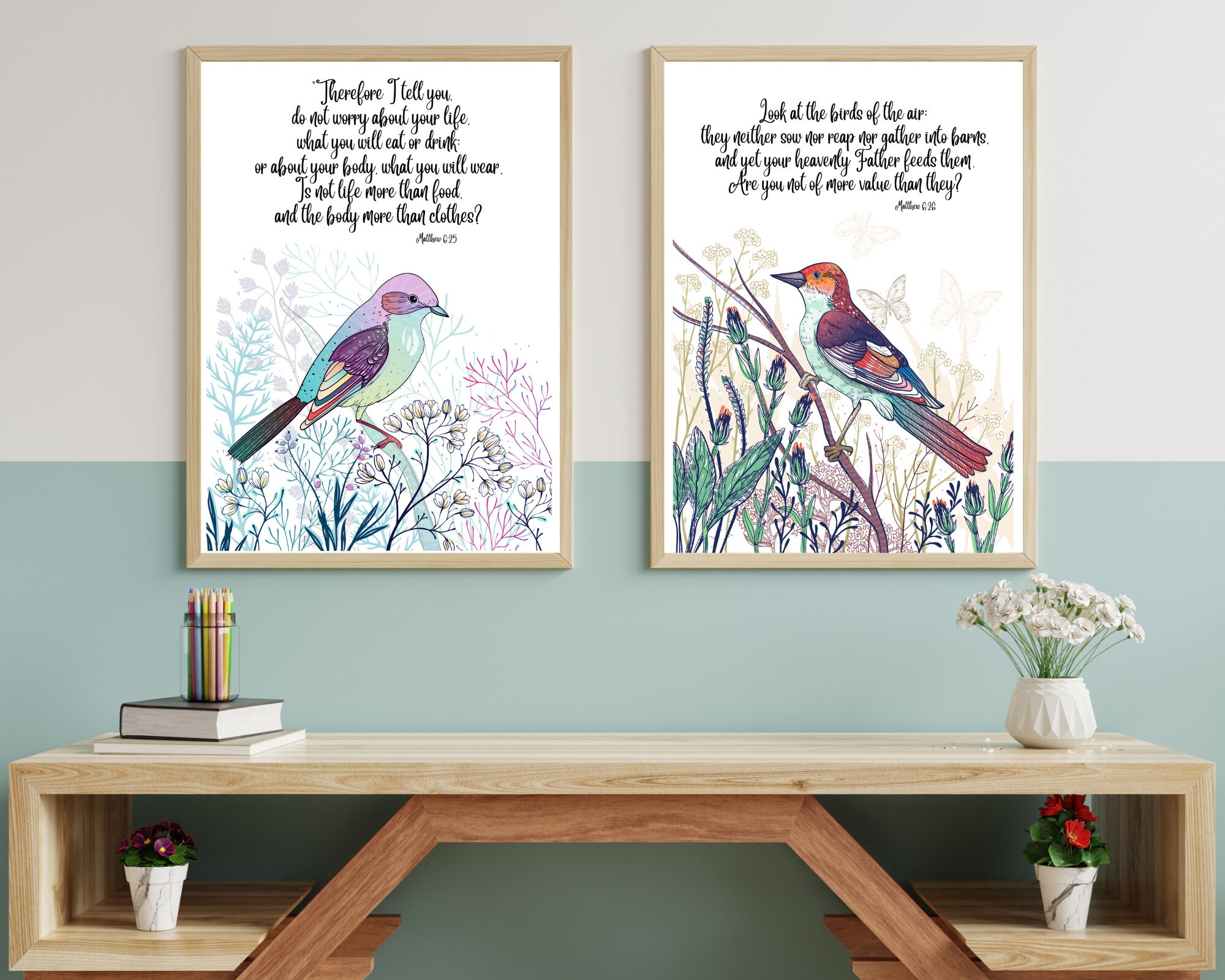 Matthew 6:25, Do Not Worry, Birds, Bible Verse, Digital Print ...