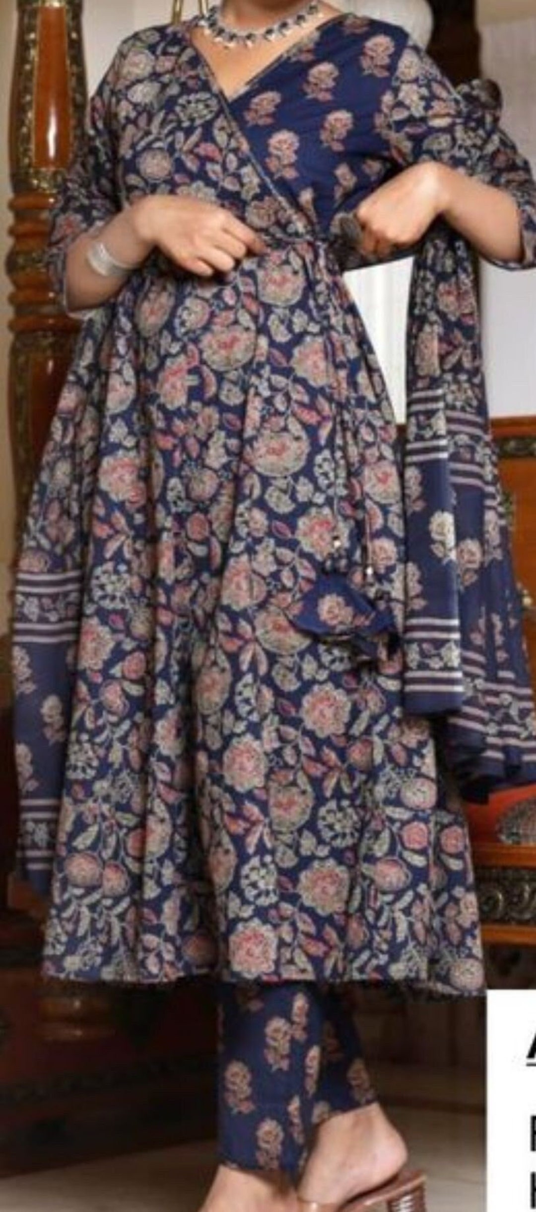 Premium Super Soft Cotton Angrakha Anarkali Dress With Pant and Dupatta ...