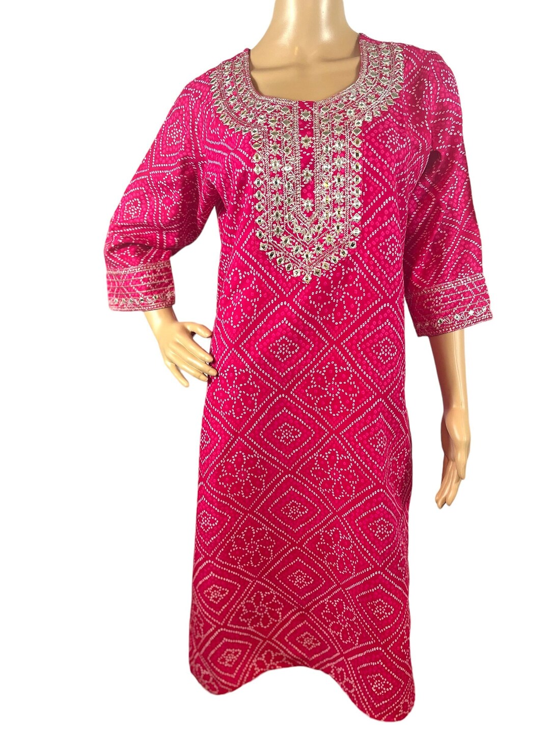 Pure Soft Bandhani Cotton Mirror Thread Work Kurti and Mirror Thread ...