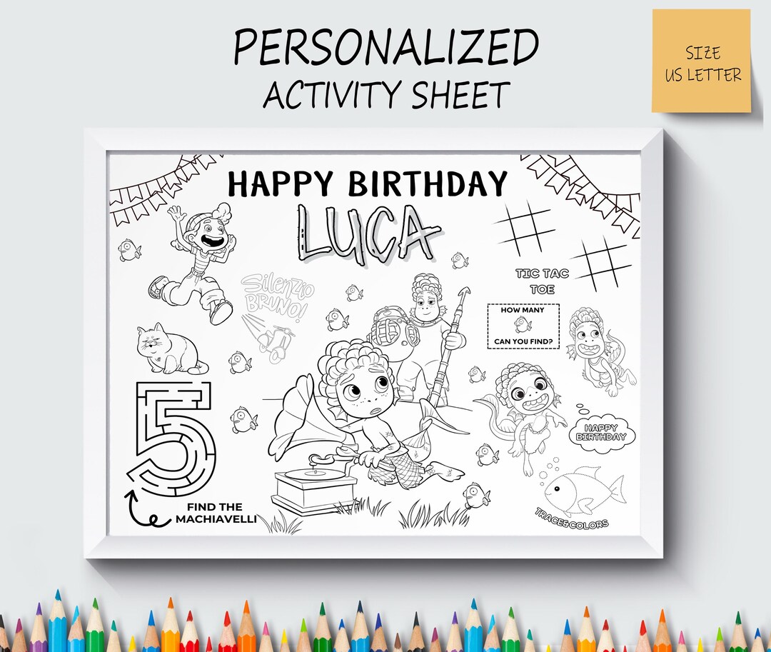 Personalized Luca Party Favor, Luca Placemat, Luca Coloring Sheet, Kids ...