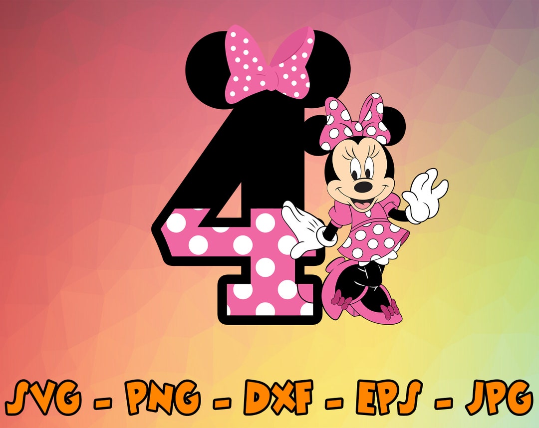 Birthday Minnie Mouse Svg, Cupcake Toppers, Cupcake Pick, 4th Birthday ...