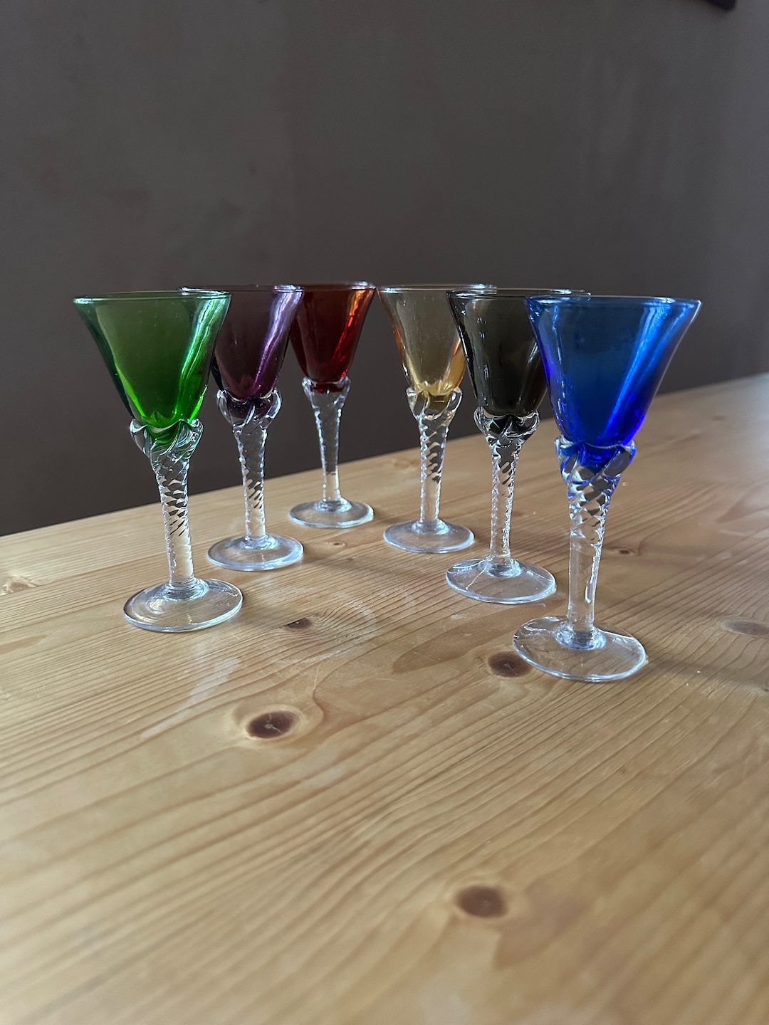 Set of 6 Digestive Shot Liqueur Glasses in Twisted Foot Color Vintage ...