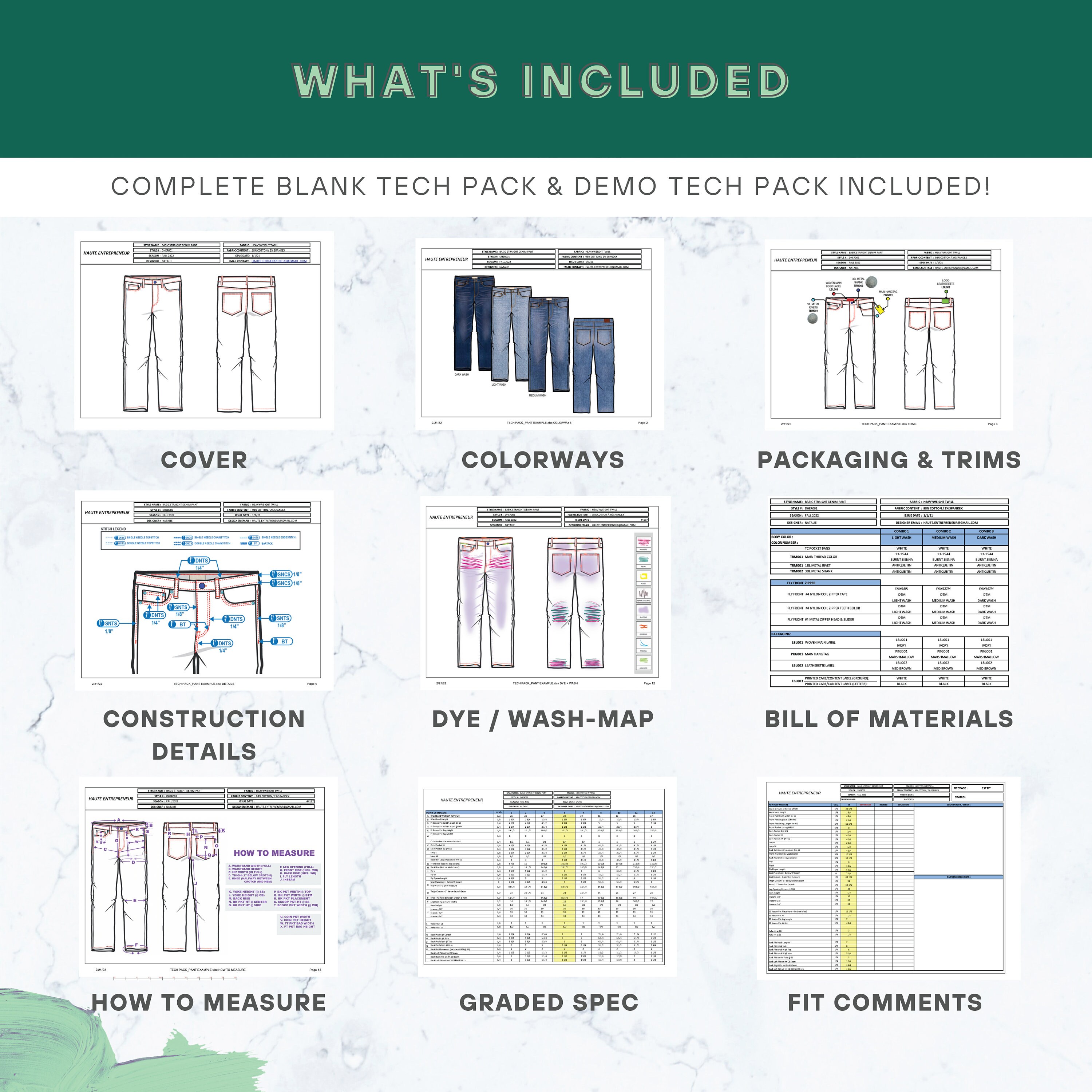 Fashion Tech Pack, Designer's Tech Pack Template, Excel Format - Etsy