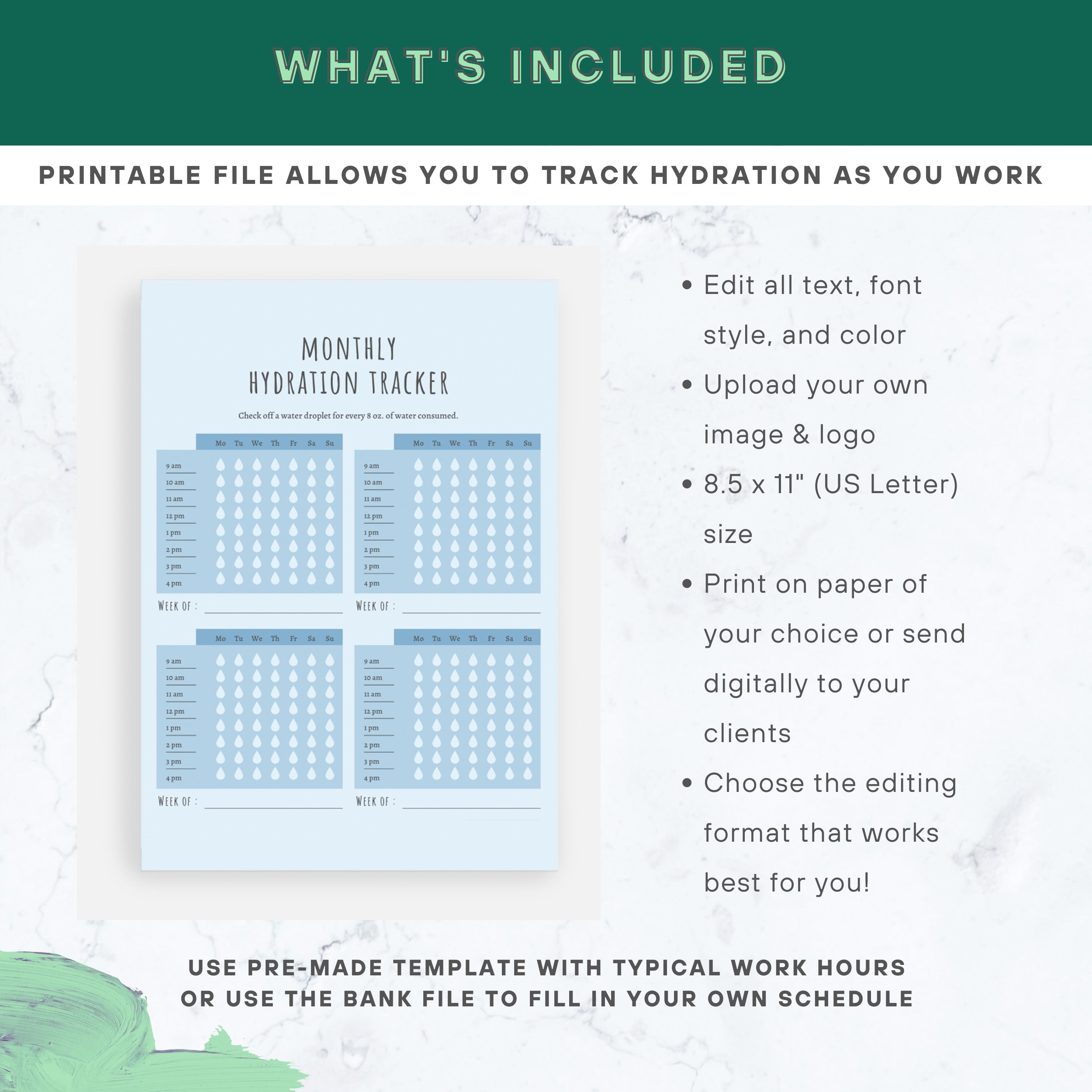 Printable Hydration Tracker, Water Tracker, Instant Download for Goal ...