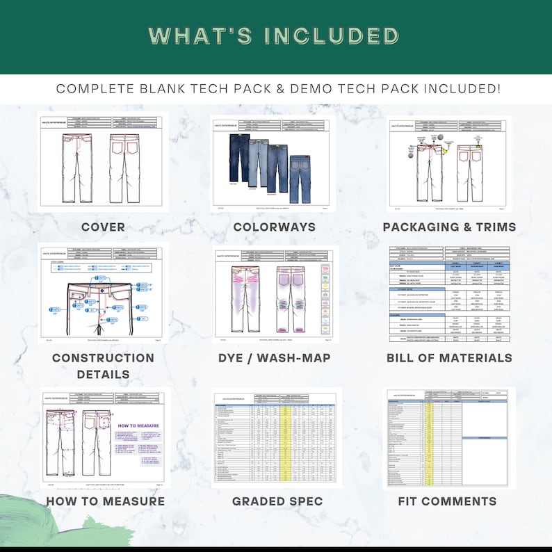 Excel Tech Pack Template - Professional Fashion Tech Pack Template - Etsy