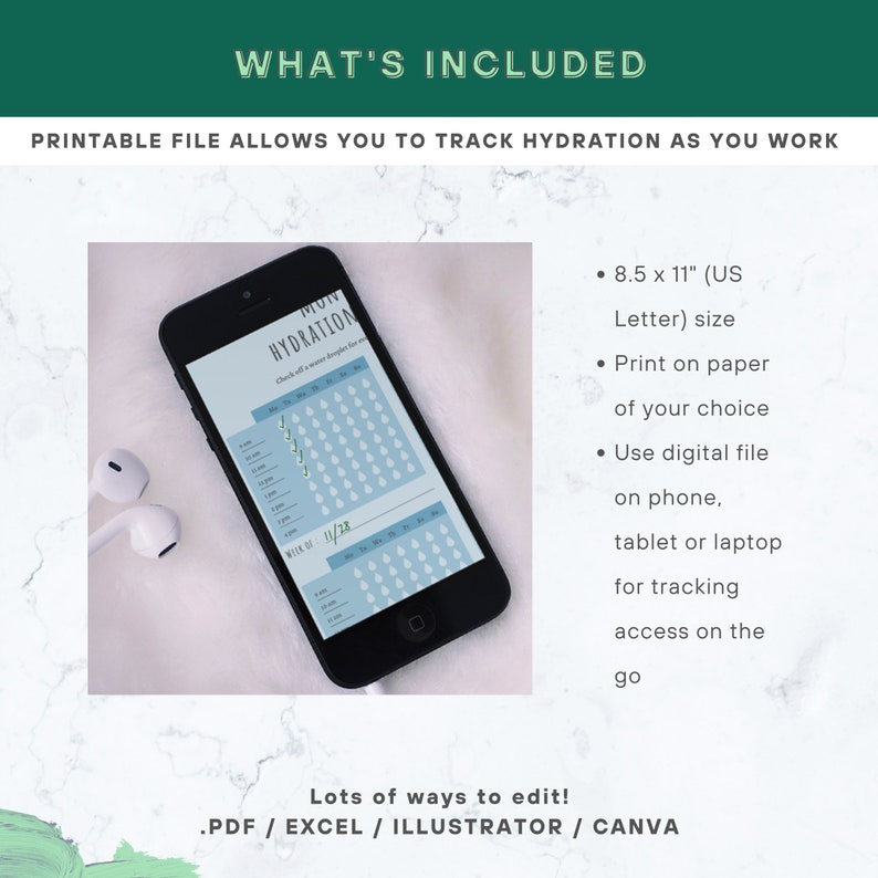 Printable Hydration Tracker, Water Tracker, Instant Download for Goal ...