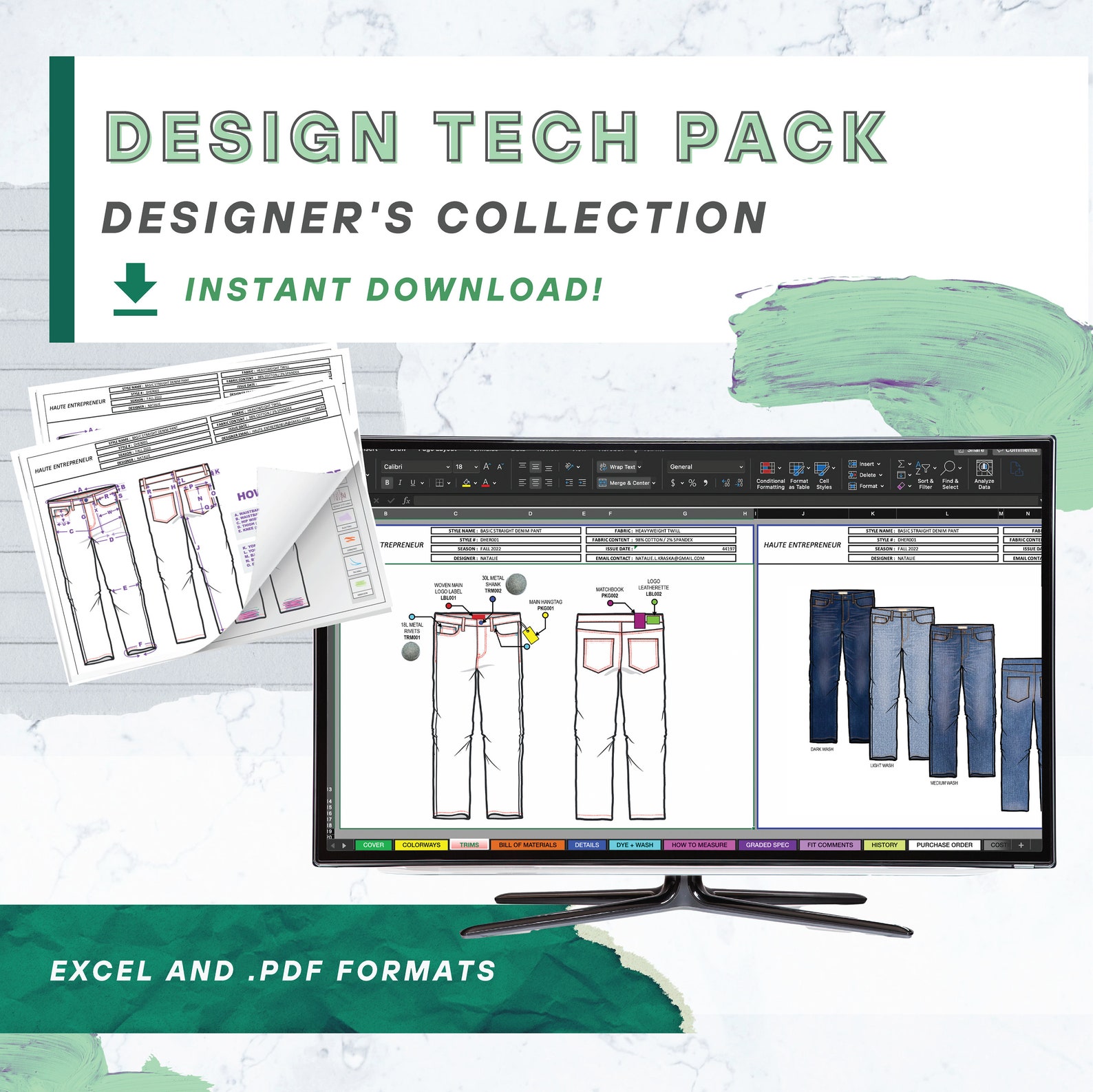 Fashion Tech Pack, Designer's Tech Pack Template, Excel Format - Etsy