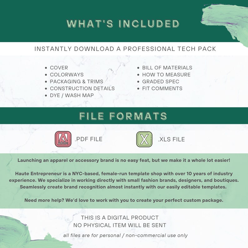 Fashion Tech Pack, Designer's Tech Pack Template, Excel Format - Etsy