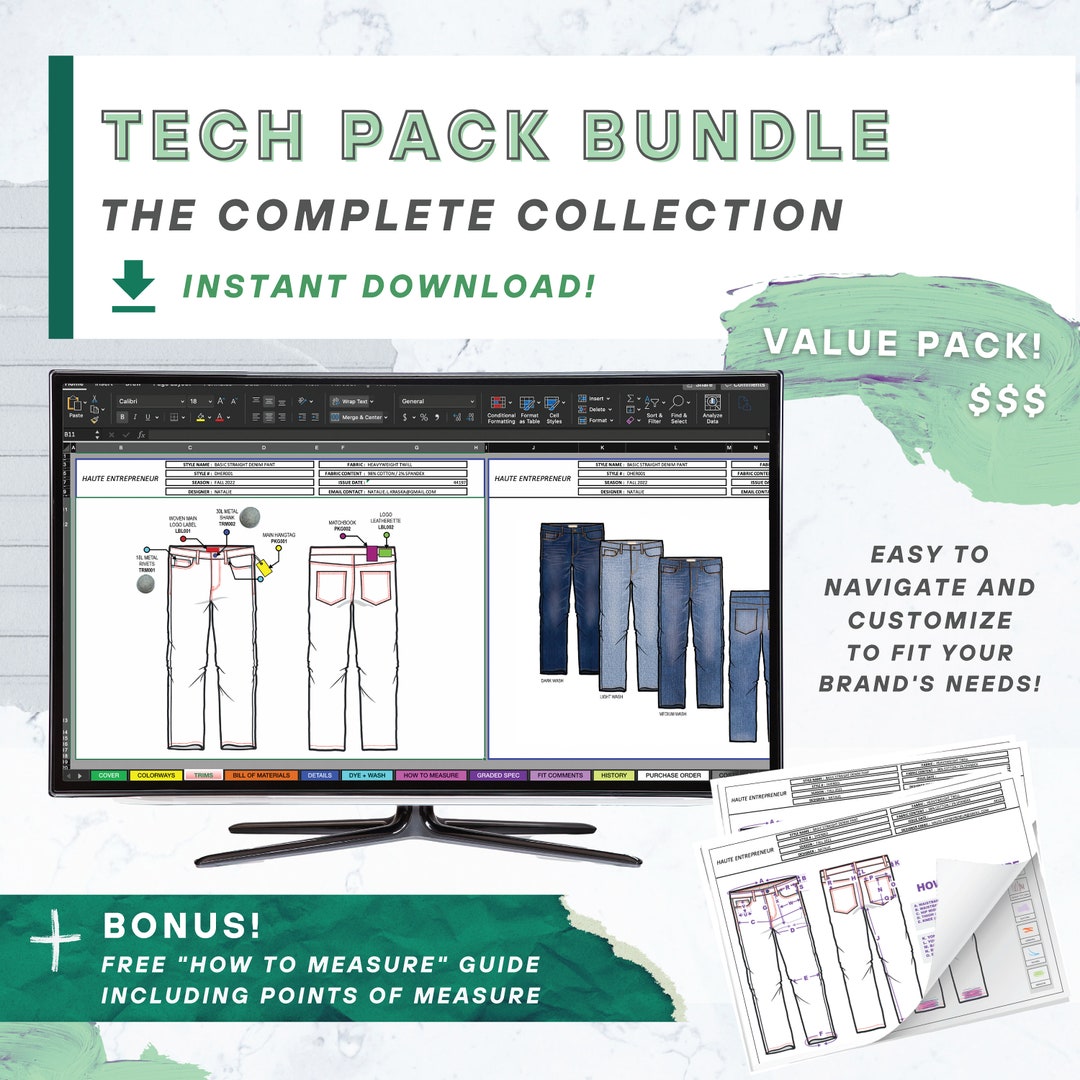 Excel Tech Pack Template - Professional Fashion Tech Pack Template - Etsy