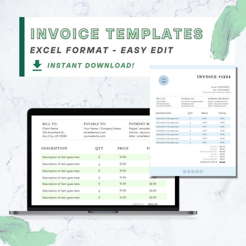 Printable Invoice Template I Canva Template I Excel Template I Invoice ...