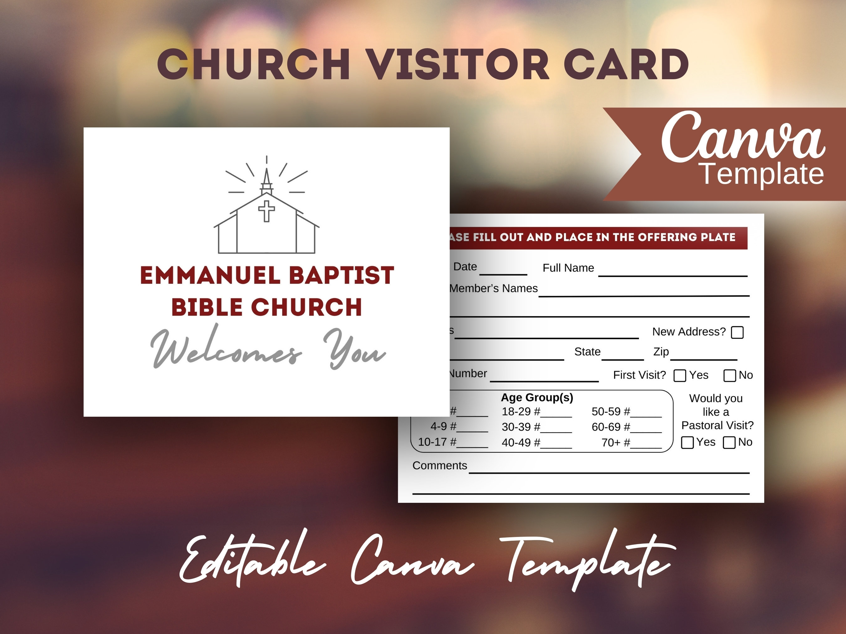Visitor Card for Church Visitors Editable Canva Template - Etsy