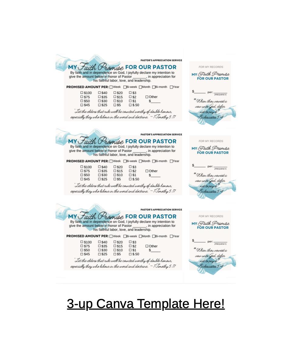 Faith Promise Pastor Appreciation Pledge Card With Tear off Canva ...