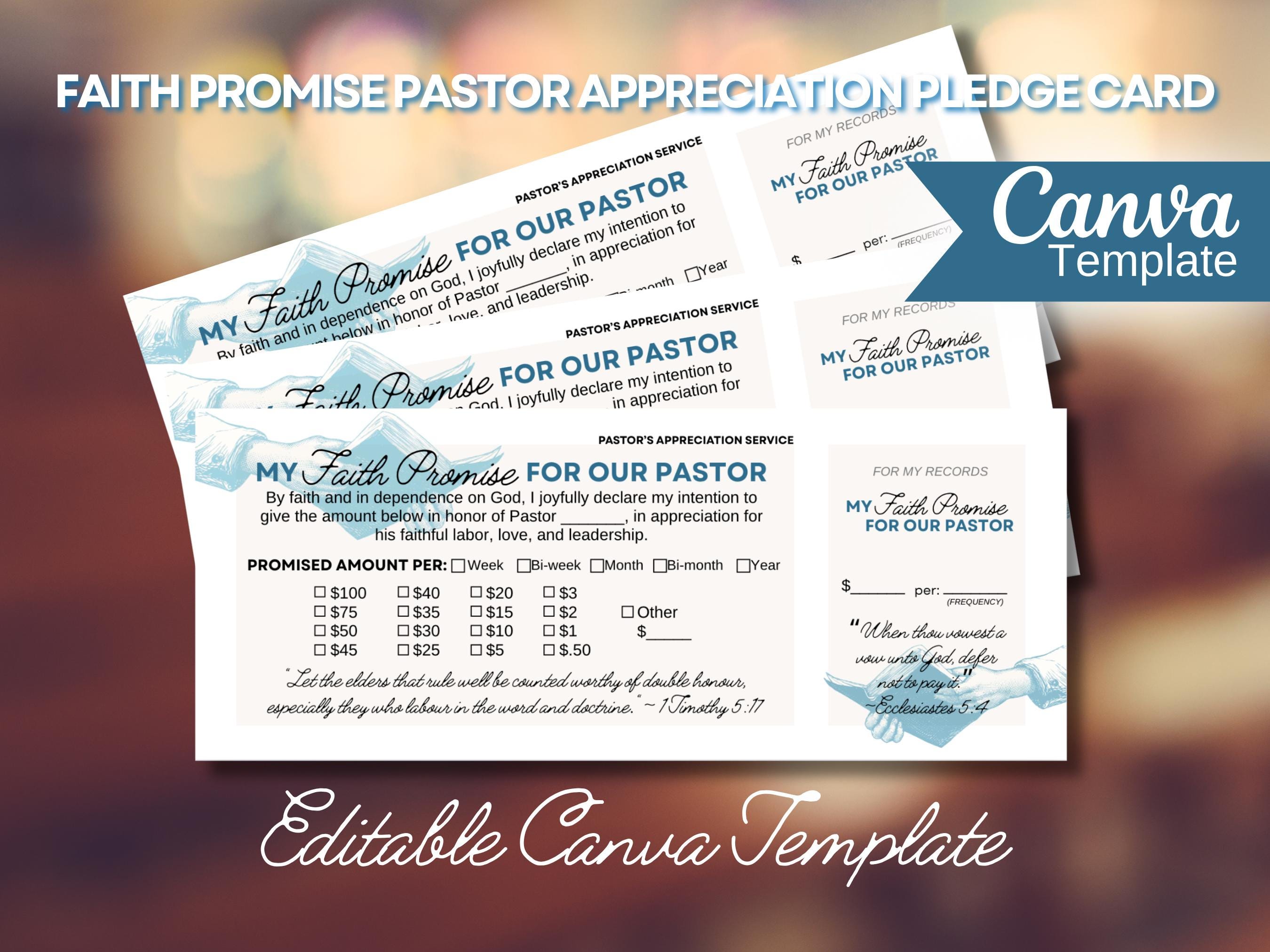 Faith Promise Pastor Appreciation Pledge Card With Tear off Canva ...