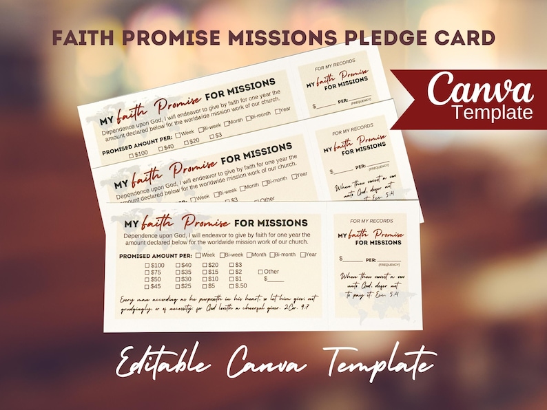 Faith Promise Missions Pledge Card With Tear off Canva Template - Etsy