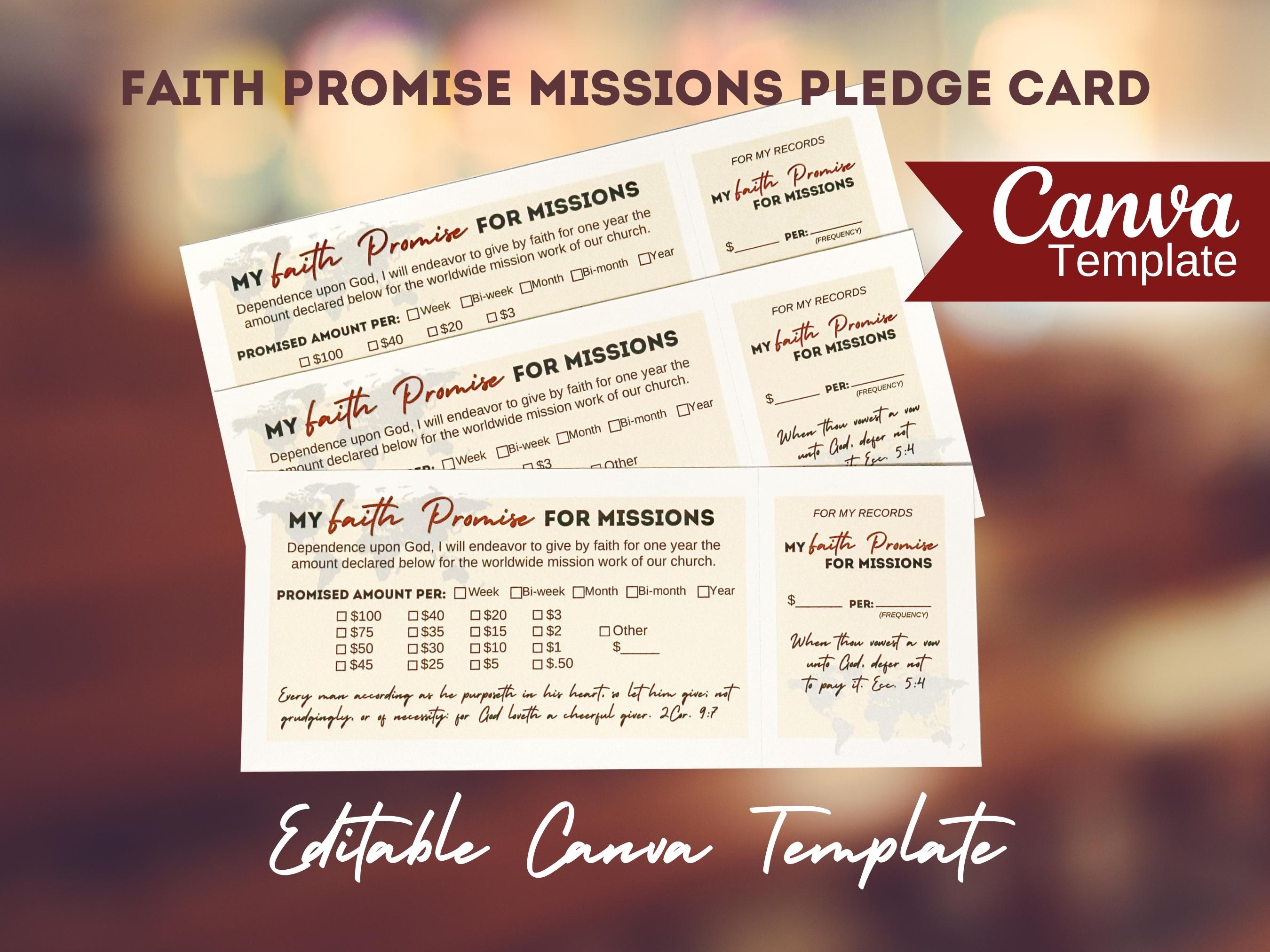 Faith Promise Missions Pledge Card With Tear off Canva Template - Etsy