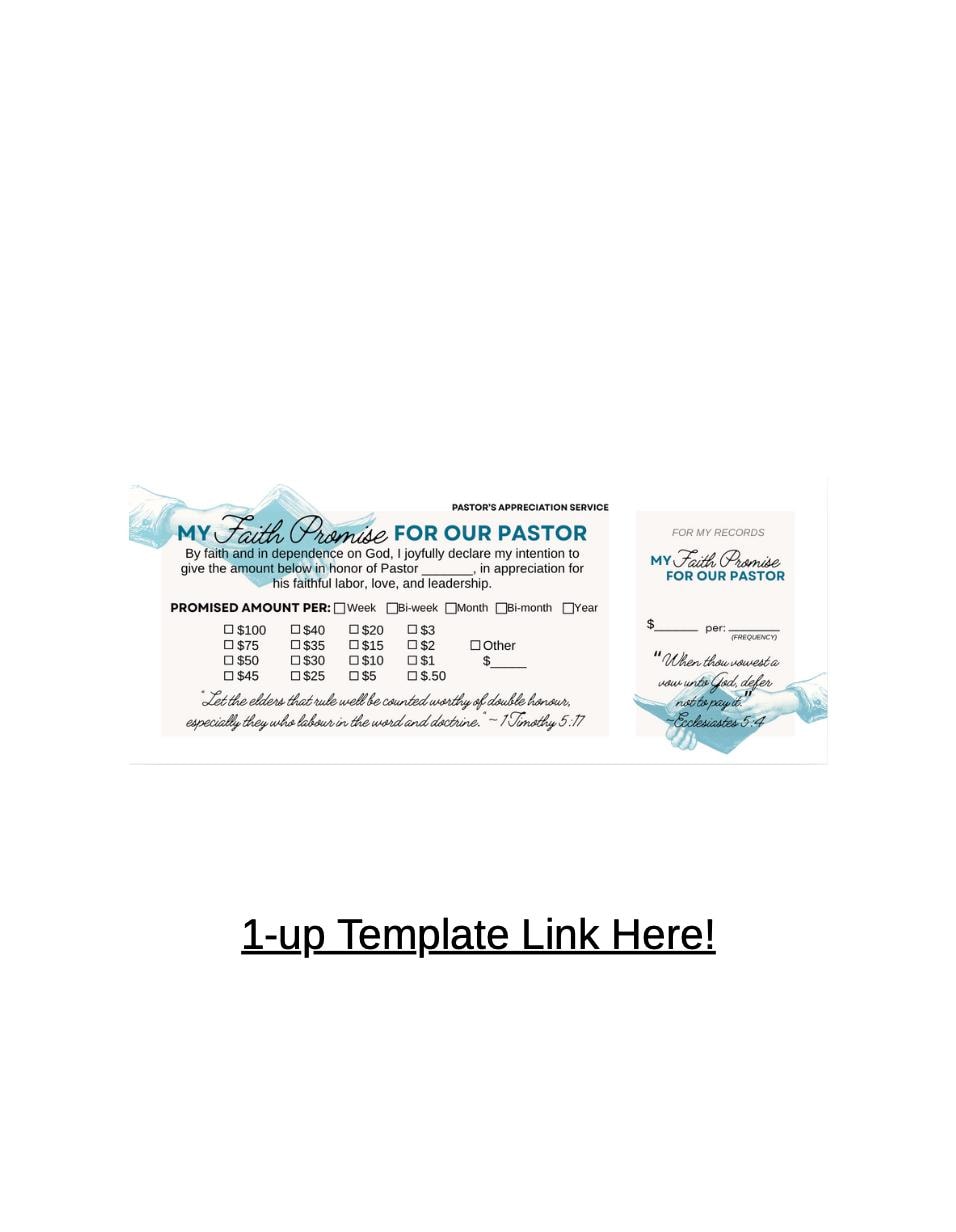 Faith Promise Pastor Appreciation Pledge Card With Tear off Canva ...