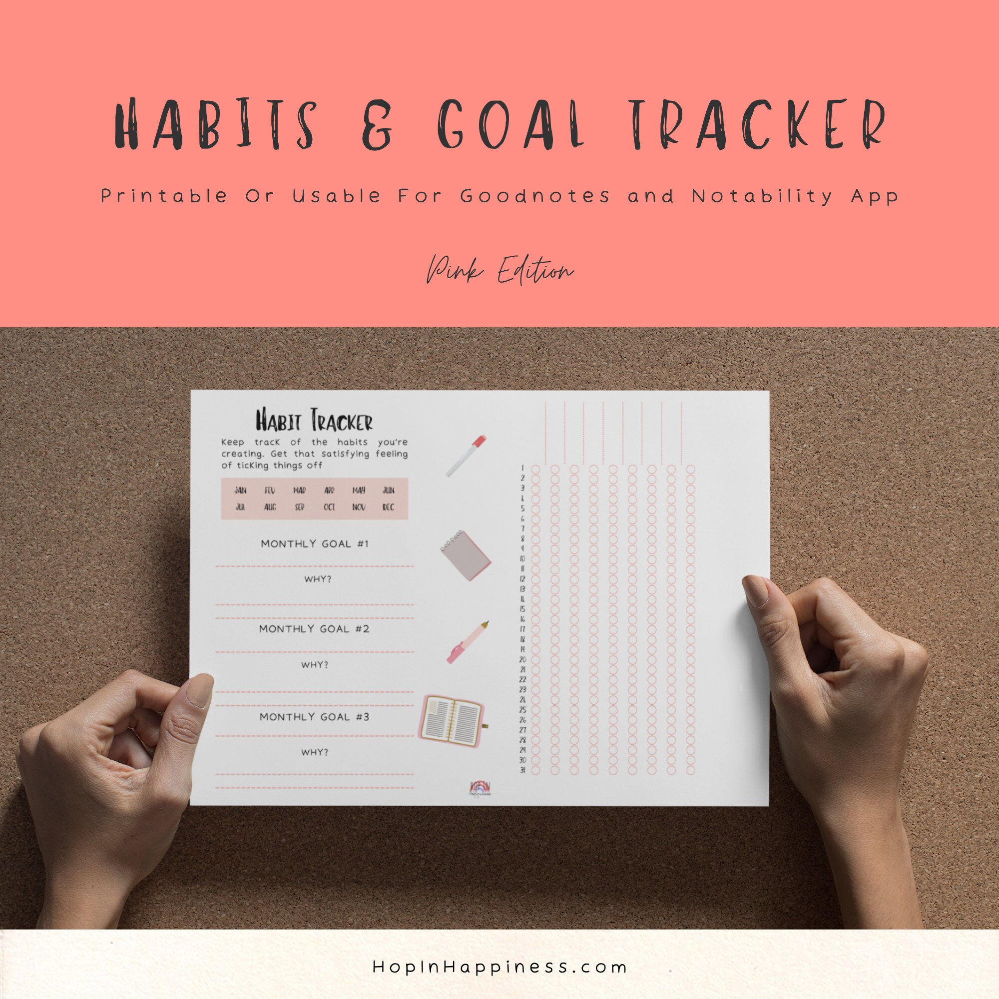 Printable Habit Tracker, Goal Tracker, Planner Inserts, Daily Routine ...