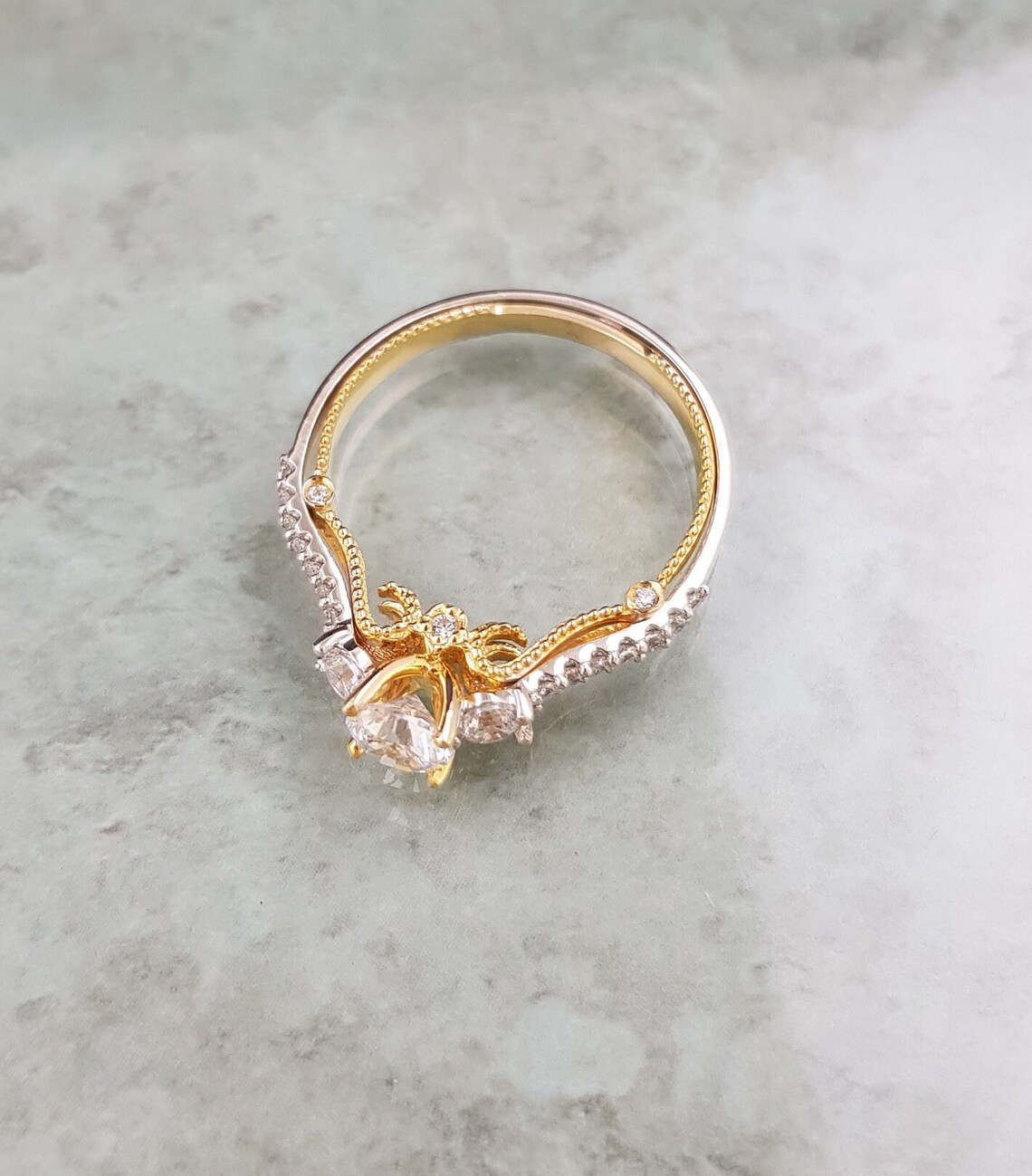 Diamond Hand Carved Engagement Ring - Etsy