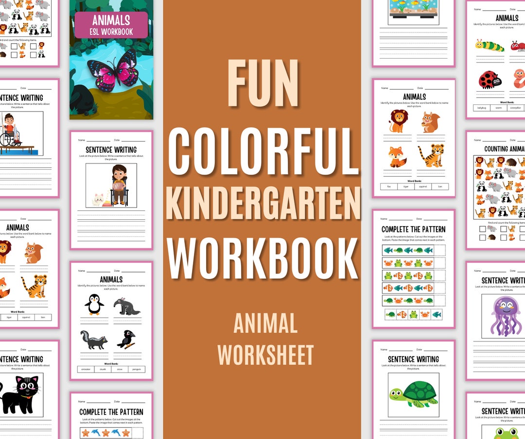 Fun and Colorful Kindergarten Workbook ESL Animals Worksheets - Etsy