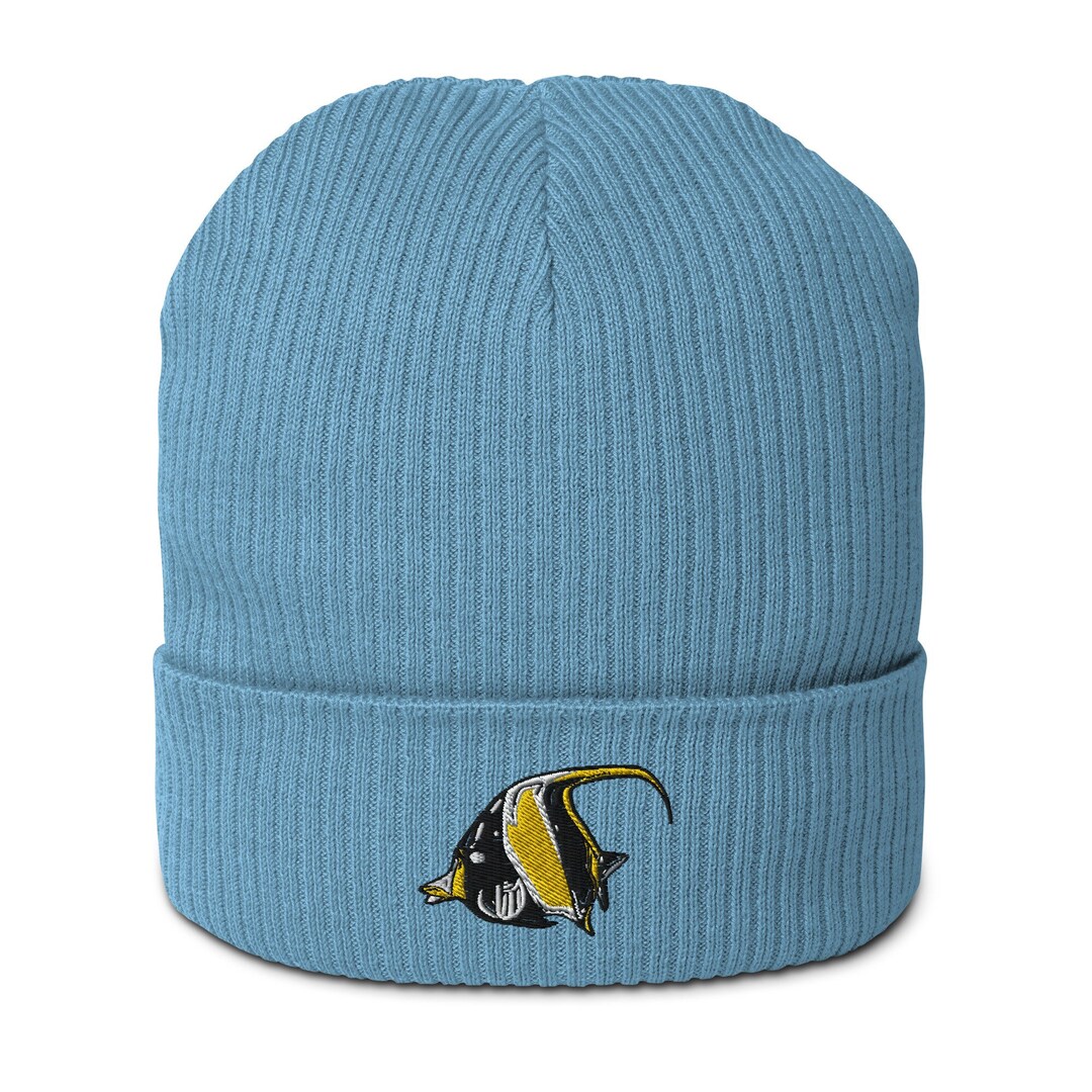 Moorish Idol Yellow Black Fish Organic Cotton Ripped Beanie, Yellow ...