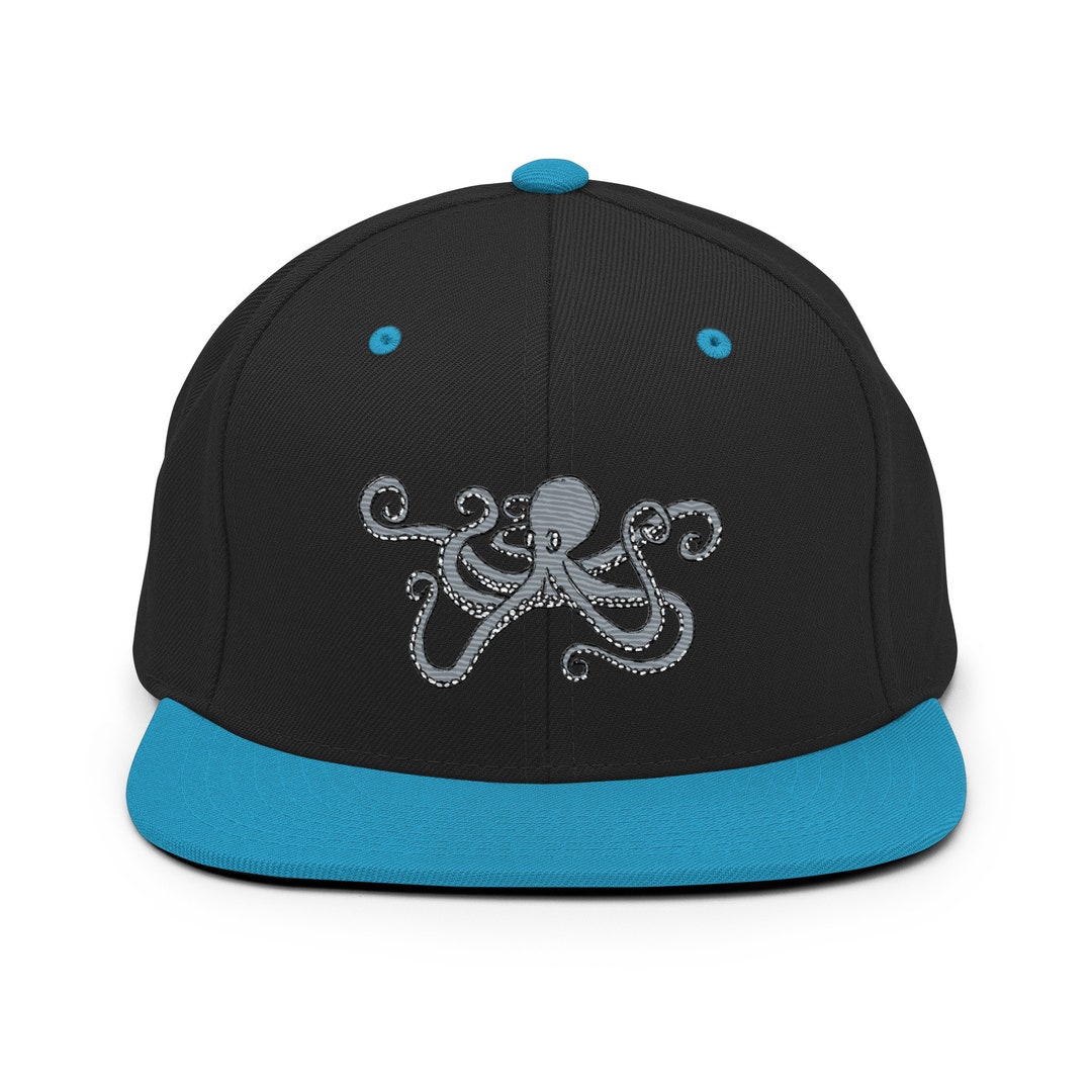 Octopus Snapback Hat, Sea Life Cap, Octopus Embroidery, Ocean Animal ...